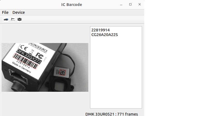 tiscamera IC Barcode Demo
