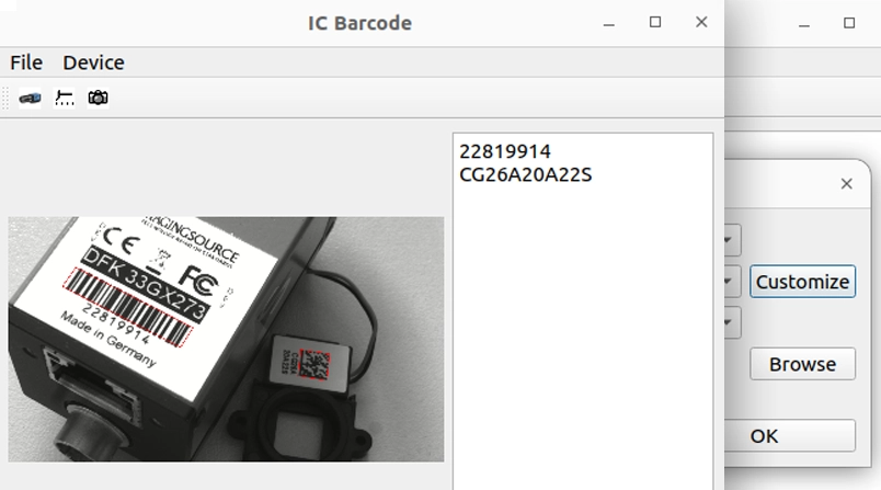 tiscamera IC Barcode Demo